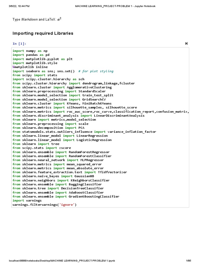 Machine Learning Project Problem 1 Jupyter Notebook PDF | PDF ...