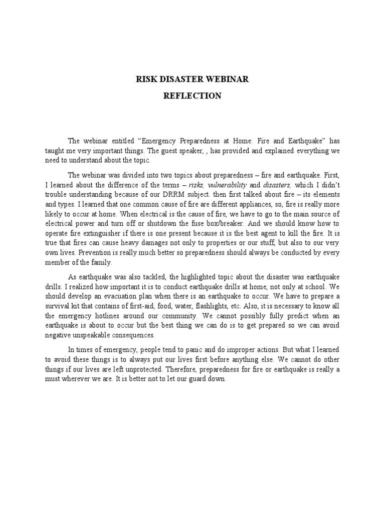 DRRM-Webinar Reflection | PDF