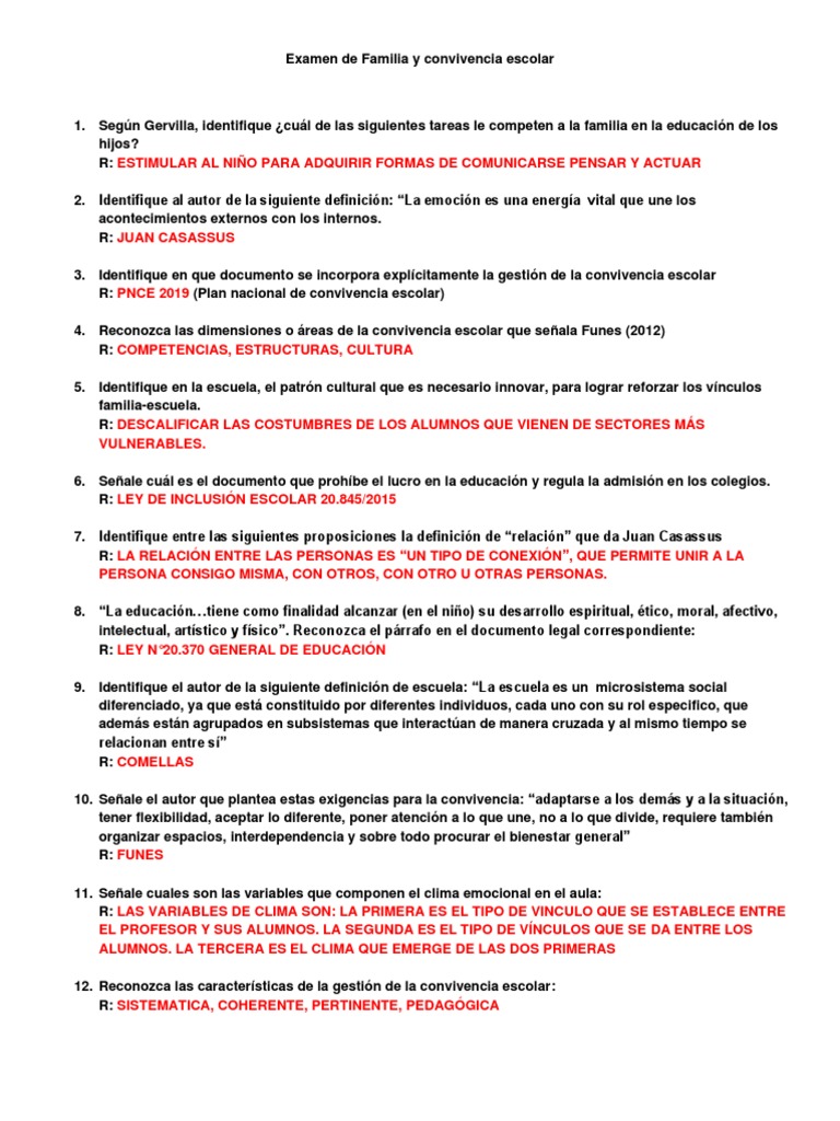 Examen de Convivencia Familiar y Escolar | PDF | Familia | Las emociones