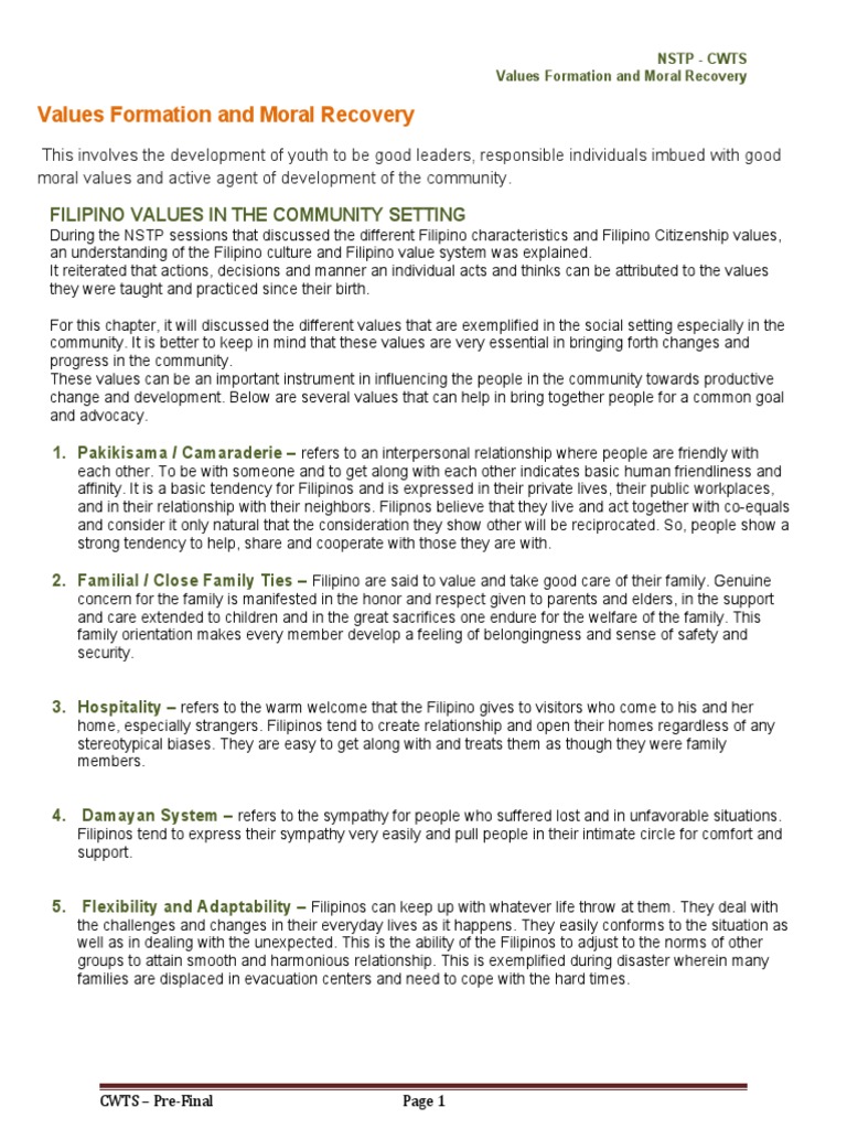 Values Formation and Moral Recovery-PreFinals | PDF | Value (Ethics ...