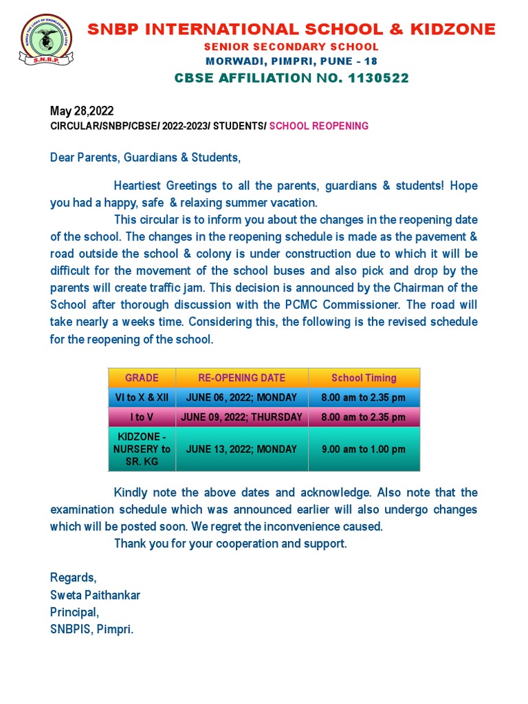 School Re-Opening Circular | PDF | Schools | Educational Institutions