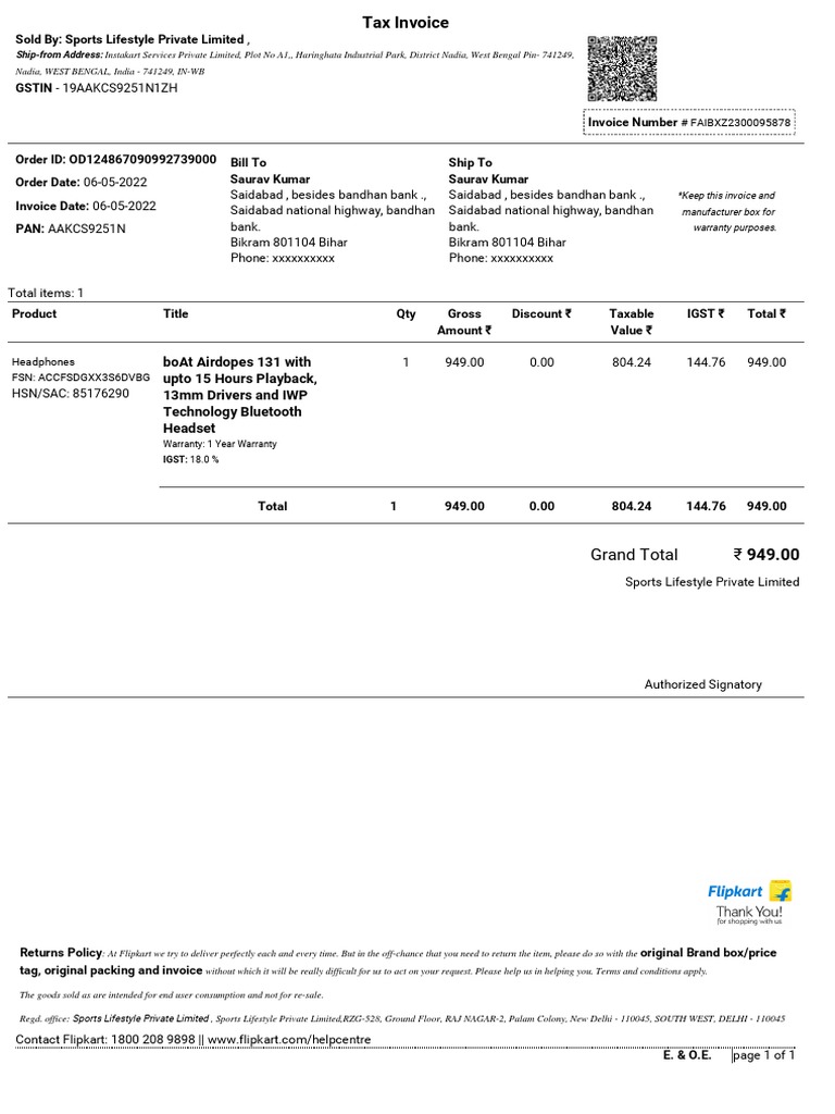 Boat Invoice 141 | PDF | Payments | Taxes