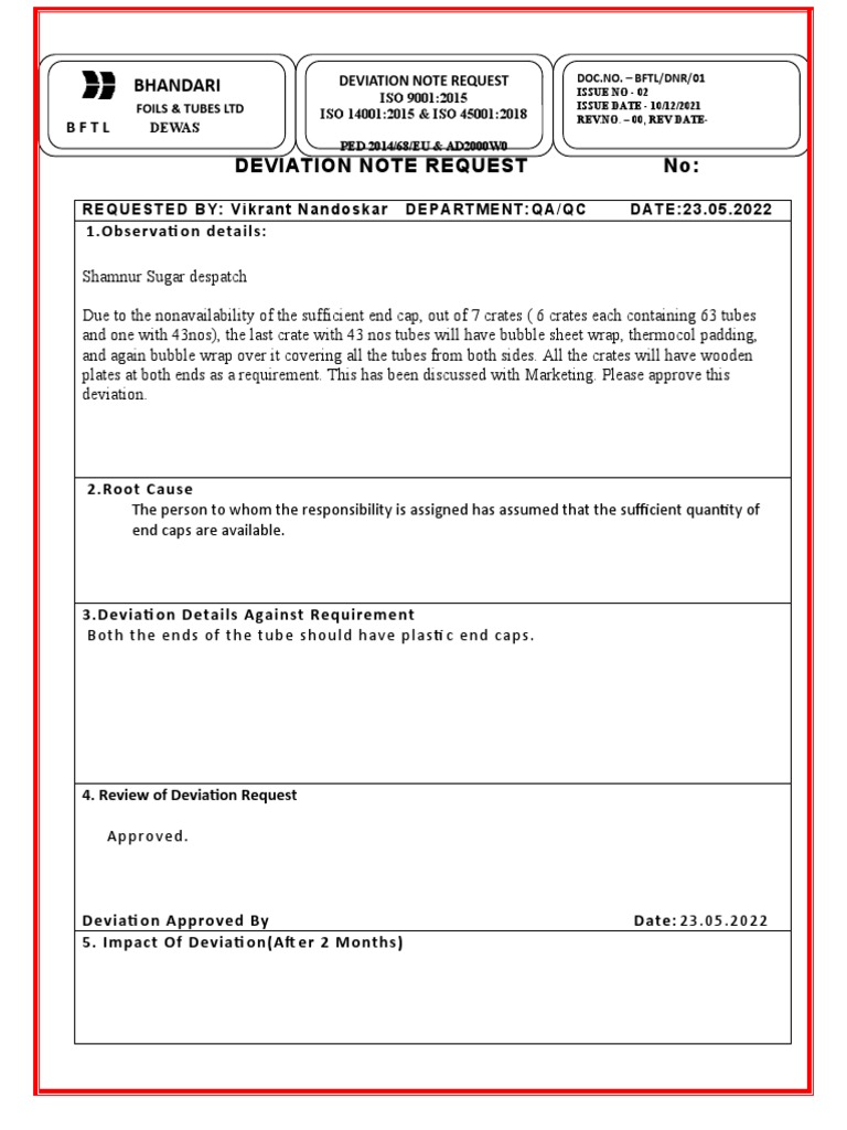 Deviation Note | PDF