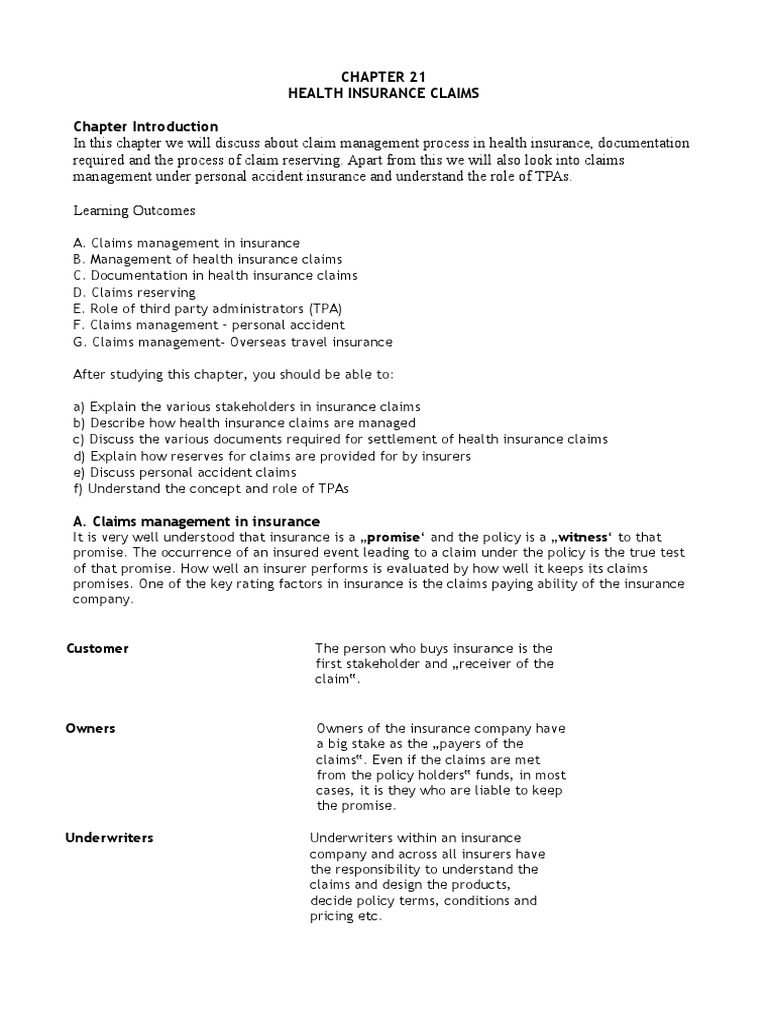 Health Insurance Claims Chapter Introduction: Customer | PDF ...
