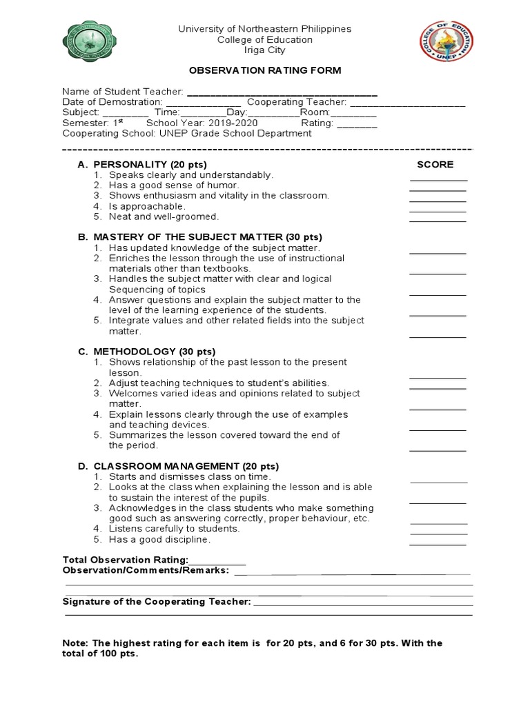 Observation Rating Form | PDF | Career & Growth | Science & Mathematics