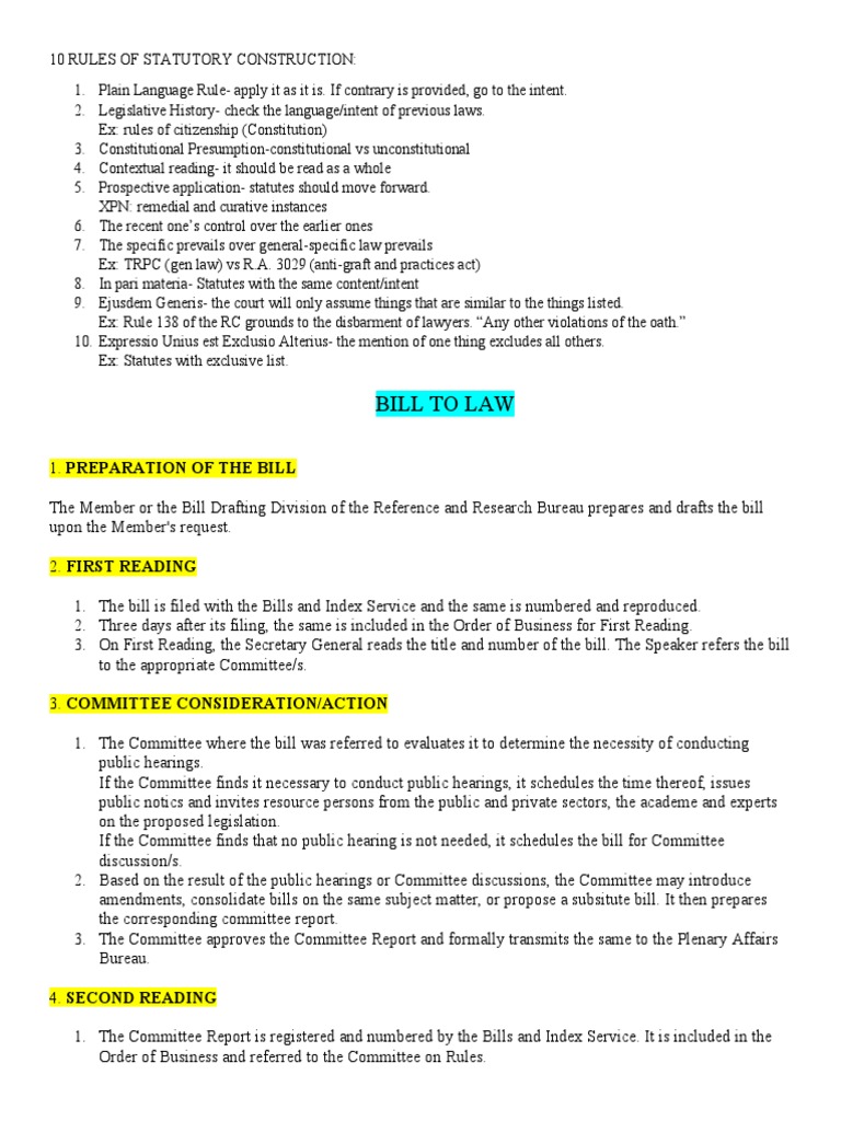 10 Rules of Statutory Construction | PDF | Bill (Law) | Statutory ...