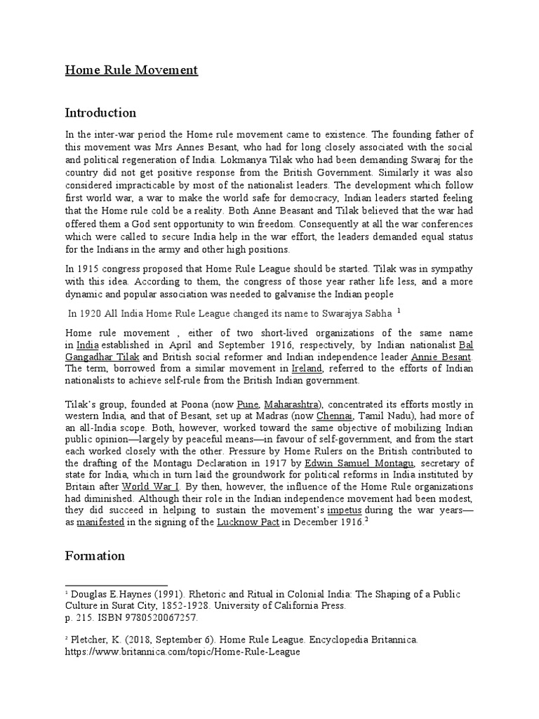 Home Rule Movement: in 1920 All India Home Rule League Changed Its Name ...