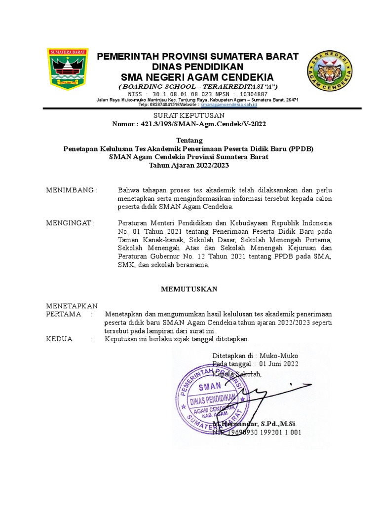 Okb Hasil Seleksi Akademik PPDB 2022 | PDF