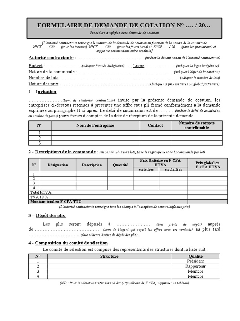 FORMULAIRE DE DEMANDE DE COTATION Valable (3) | PDF | Taxe sur la ...