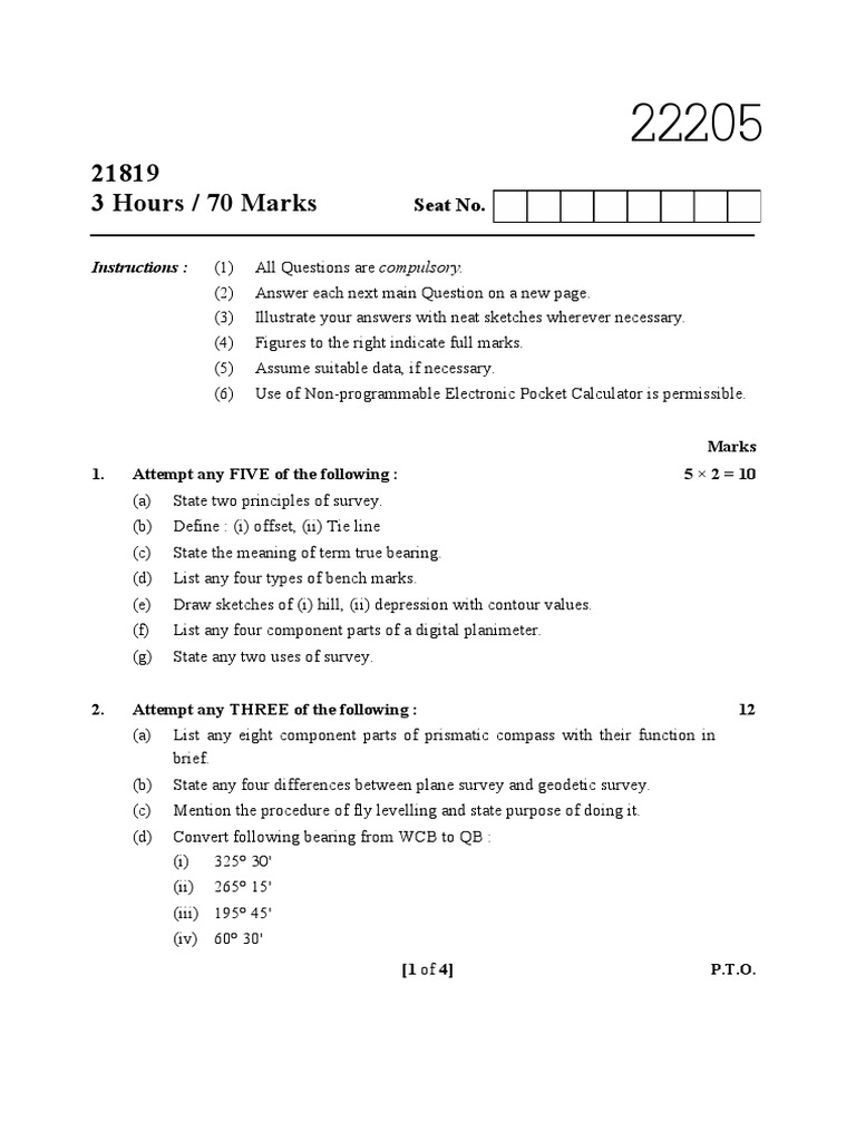 Basic Surveying Summer 2019 Question Paper 1 | PDF | Surveying | Metrology