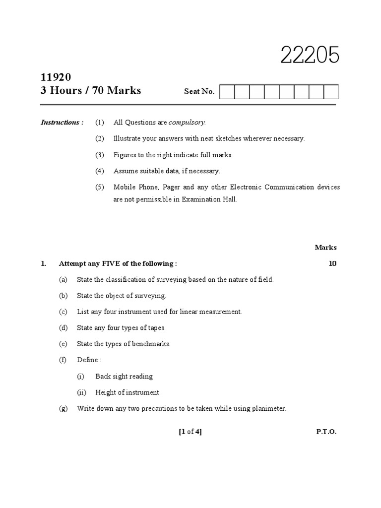 Basic Surveying Winter 2019 Question Paper 1 | PDF
