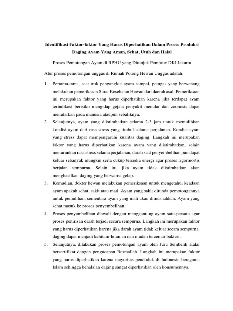 LAPORAN SEMENTARA - Proses Produksi Daging Ayam Yang Aman, Sehat, Utuh ...