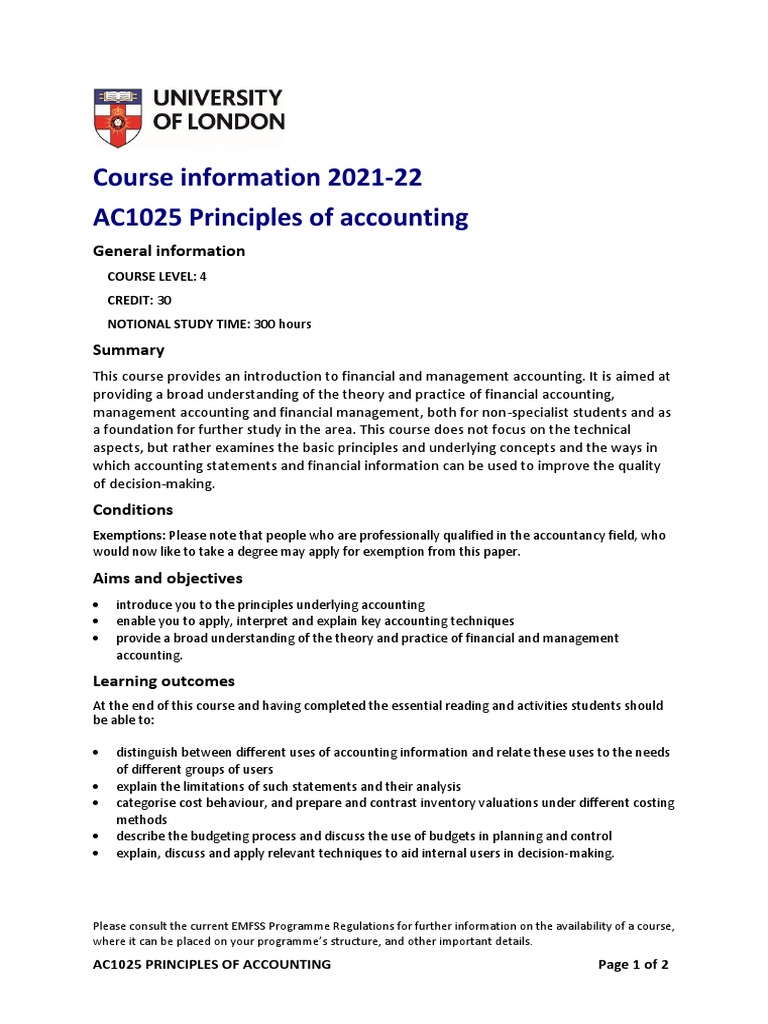AC1025 Principles of Accounting | PDF | Accounting | Management Accounting