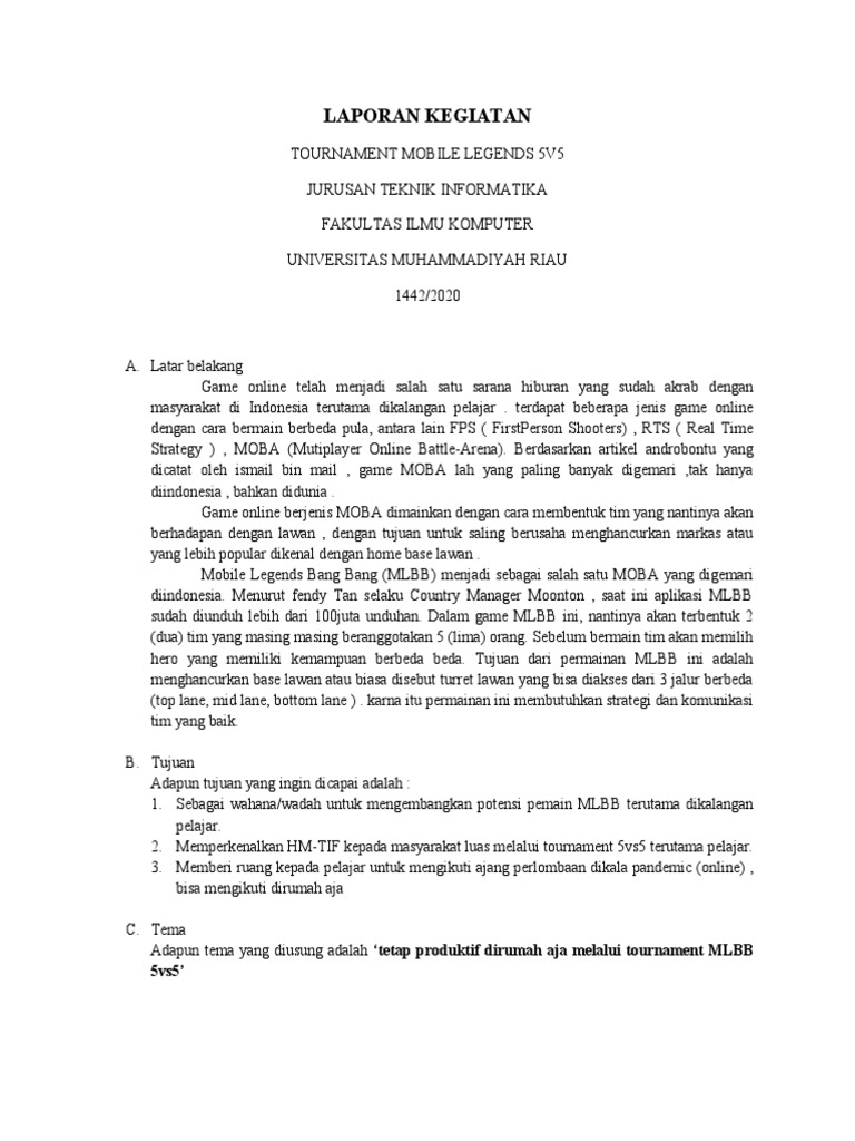 Contoh LPJ TOURNAMENT MLBB 5v5 | PDF