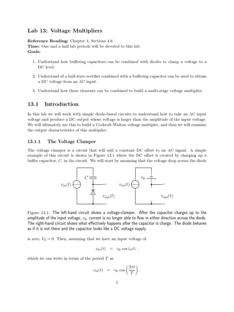 Lab 13: Voltage Multipliers | PDF | Capacitor | Electricity