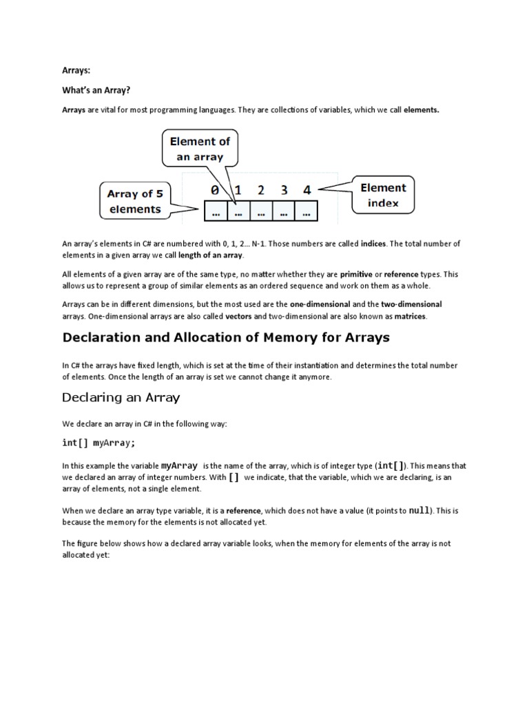 Declaration and Allocation of Memory For Arrays: Arrays: What's An ... Declaration and Allocation of Memory For Arrays: Arrays: What's An ...