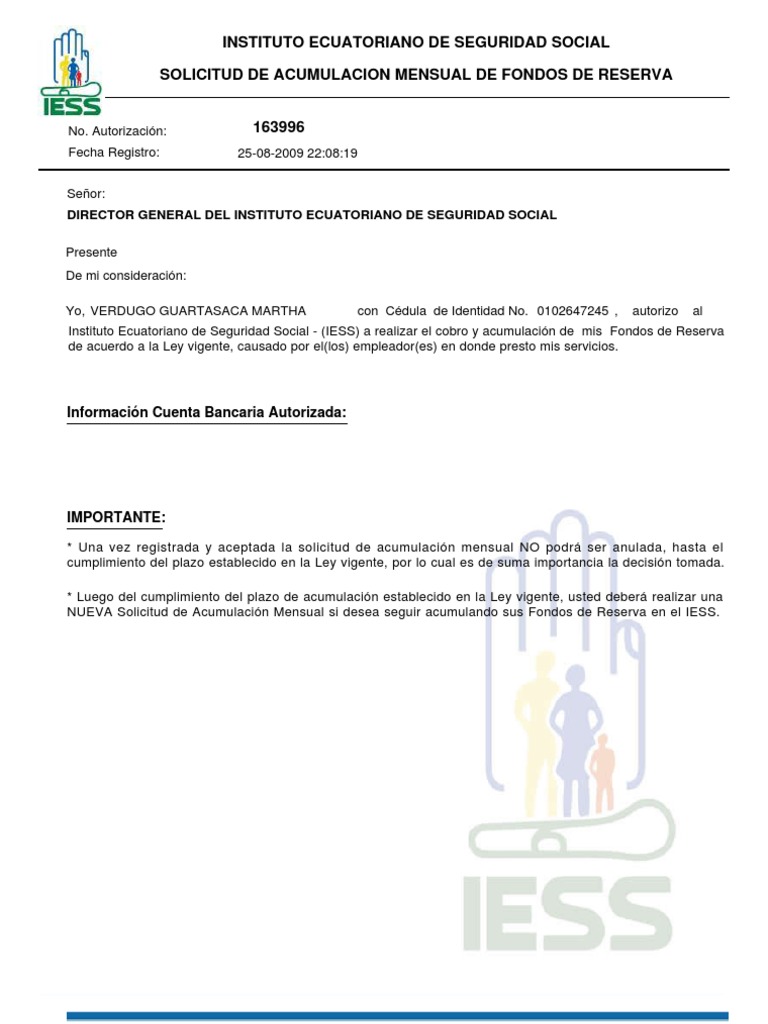 Solicitud de Acumulación de Fondos IESS | PDF | Finanzas y dinero