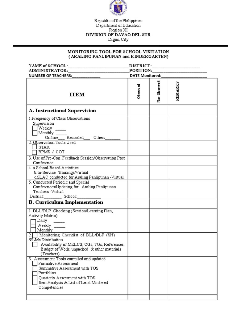 School Visitation Monitoring Tool | PDF | Cognition | Education Theory