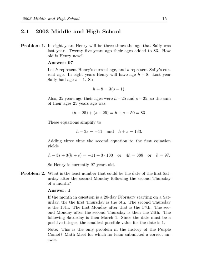 Purple Comet Math Meet Look Inside | PDF | Sine | Circle