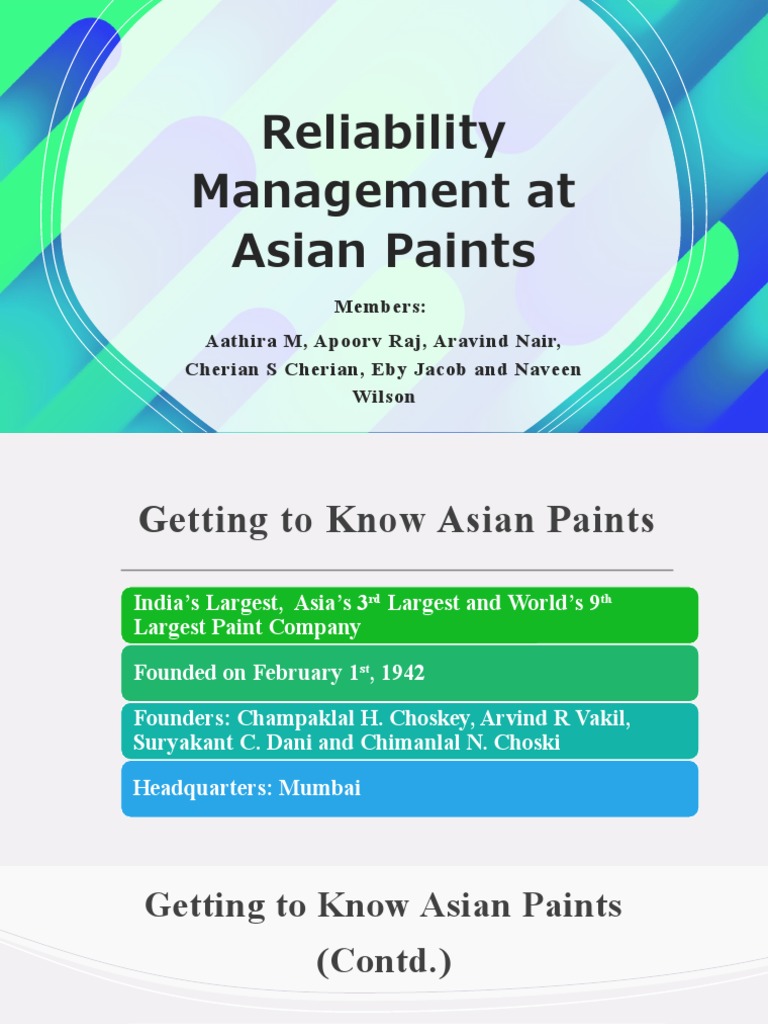 Reliability Management at Asian Paints | PDF | Six Sigma | Quality ...