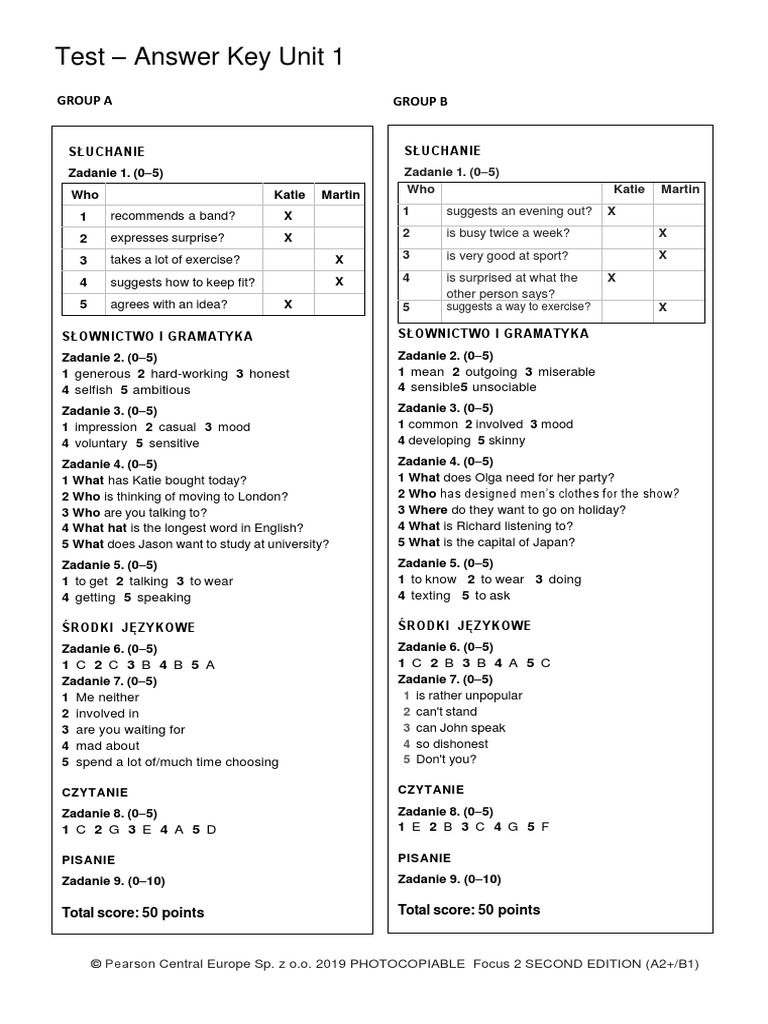 Focus_2_2ed_Test_Unit 1_ANSWERS | PDF