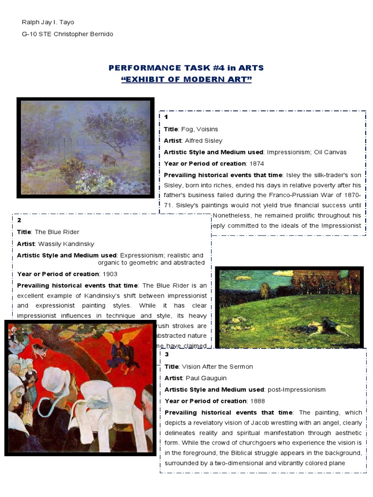 Performance Task #4 in Arts "Exhibit of Modern Art" | Download Free PDF ...