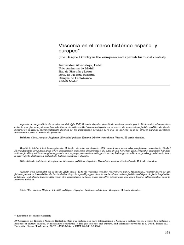 FDEZ ALBALADEJO. Vasconia en El Marco Hist. Esp. y Europeo | PDF ...
