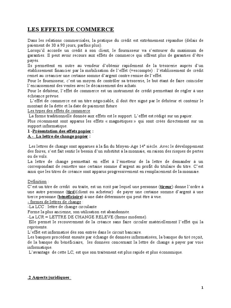 Les Effets de Commerce | PDF | Effet de commerce | Lettre de change