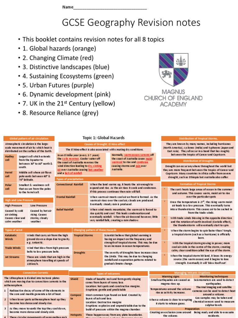 GCSE Geography Revision Notes Summary | PDF | Volcano | Climate Change
