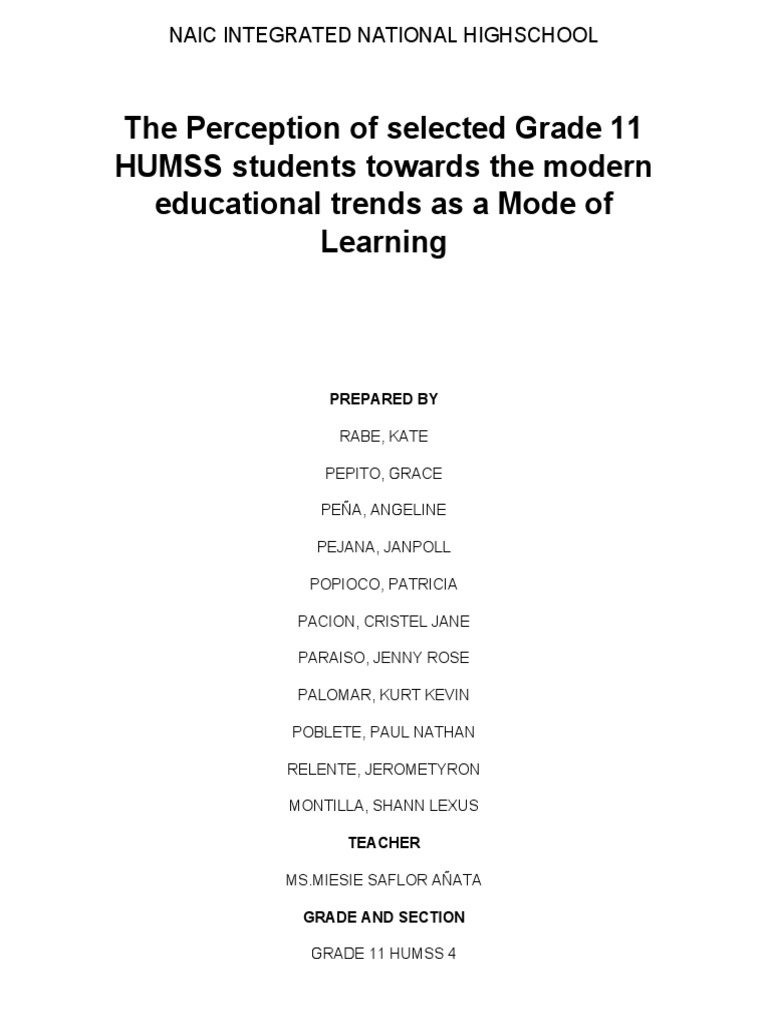 The Perception of Selected Grade 11 HUMSS Students Towards The Modern ...