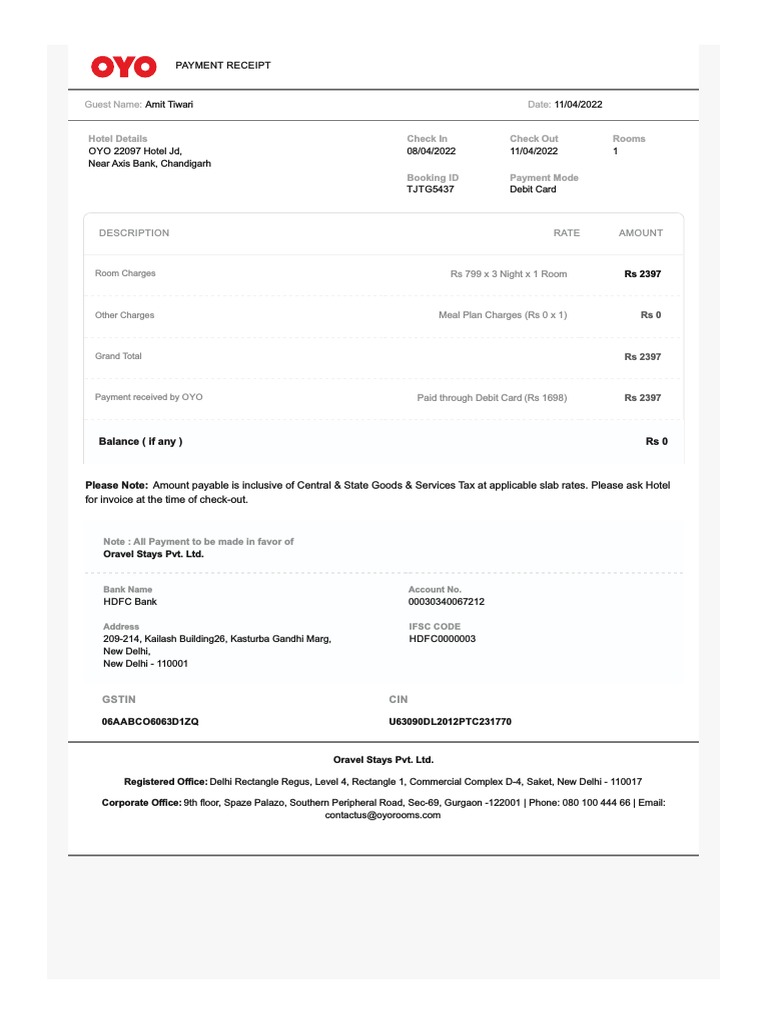 OYO Hotel Bill | PDF | Payments | Economies OYO Hotel Bill | PDF | Payments | Economies