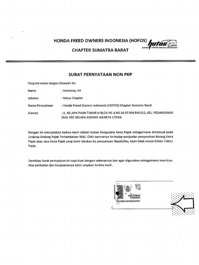 Surat Pernyataan Non PKP | PDF