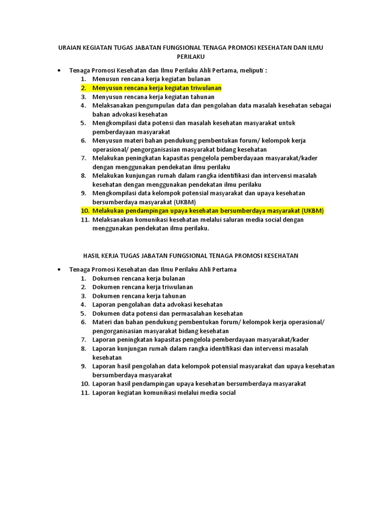 Uraian Kegiatan Tugas Jabatan Fungsional Tenaga Promosi Kesehatan Dan Ilmu Perilaku | PDF