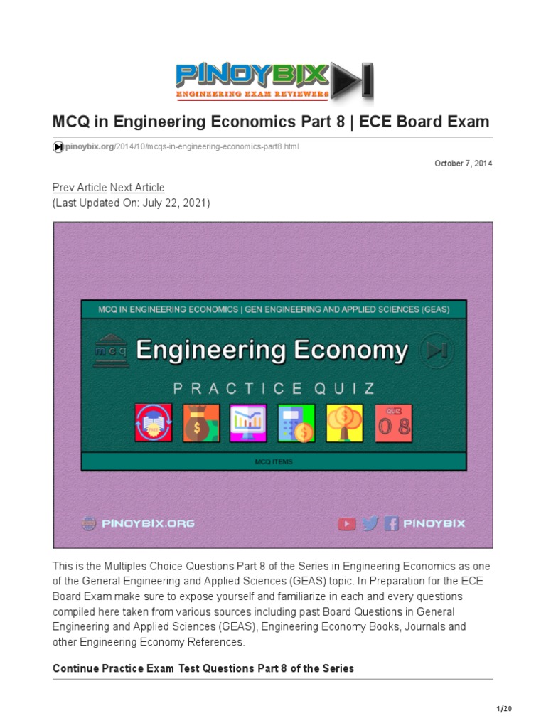 ECE Board Exam: Engineering Economics MCQs | PDF | Depreciation | Economics