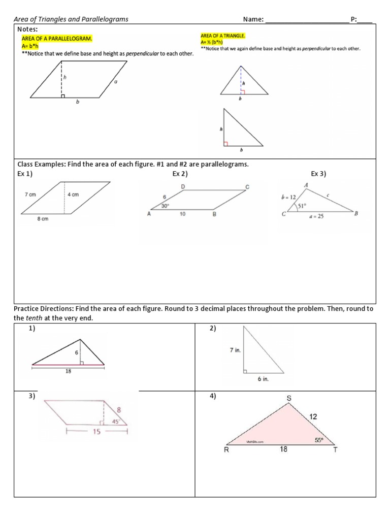 Area of Triangles and Parallelograms Worksheet | PDF | Science ...