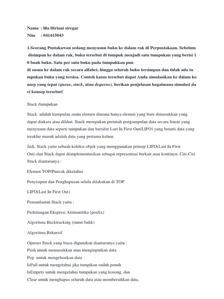 Simulasi Stack dan Pemrograman Java | PDF