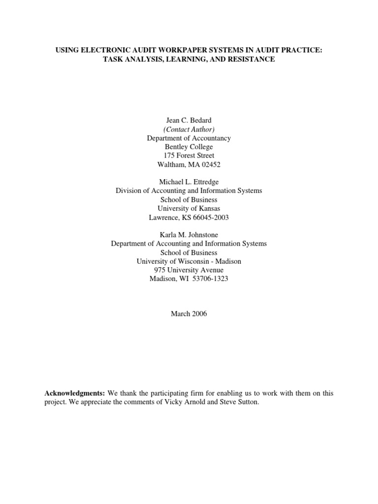 Using Electronic Audit Workpaper Systems in Audit Practice Task ...