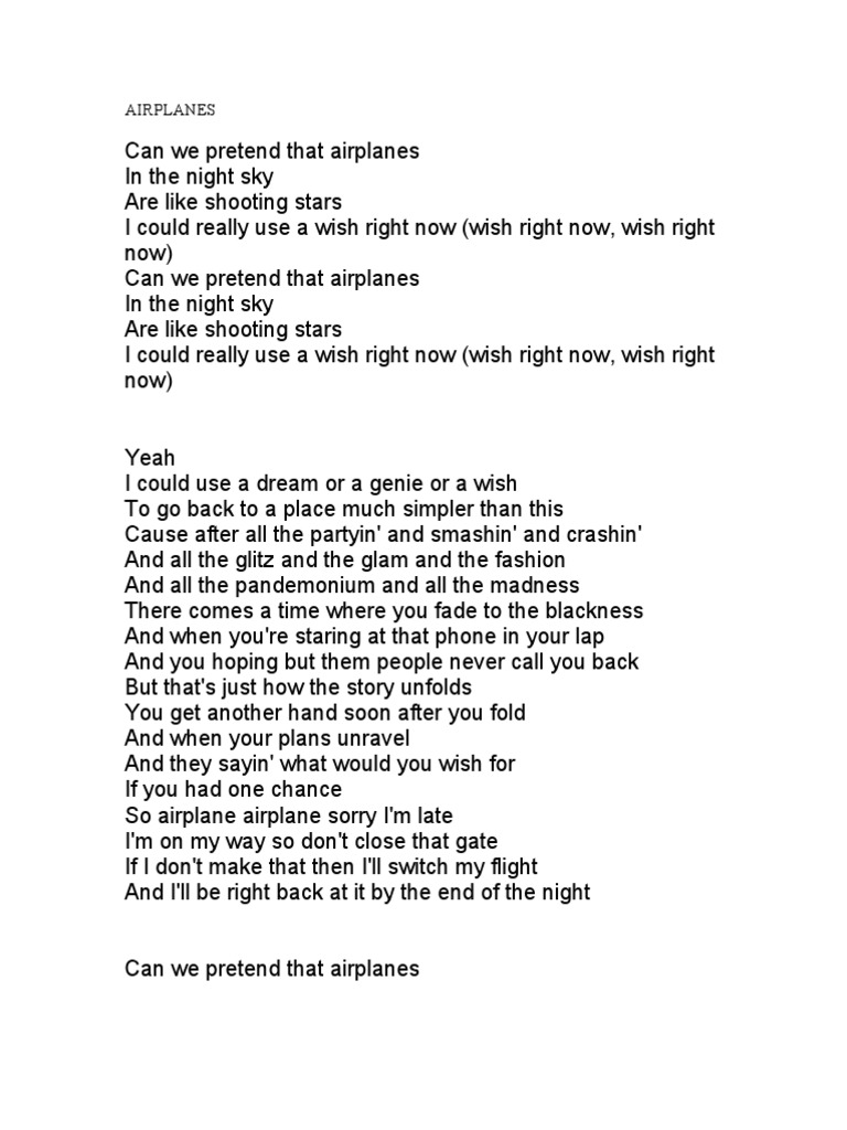 Airplanes in the Night Sky Lyrics | PDF | Entertainment (General) | Leisure