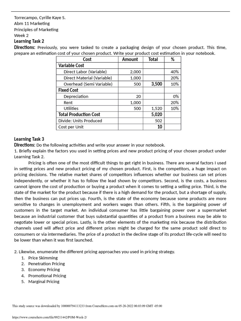 POM Week 2 | PDF | Pricing | Prices