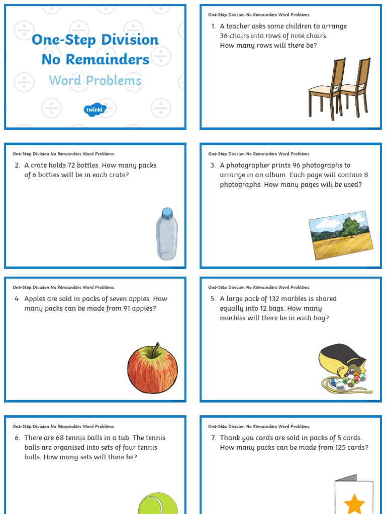 One-Step Division No Remainders: Word Problems | PDF