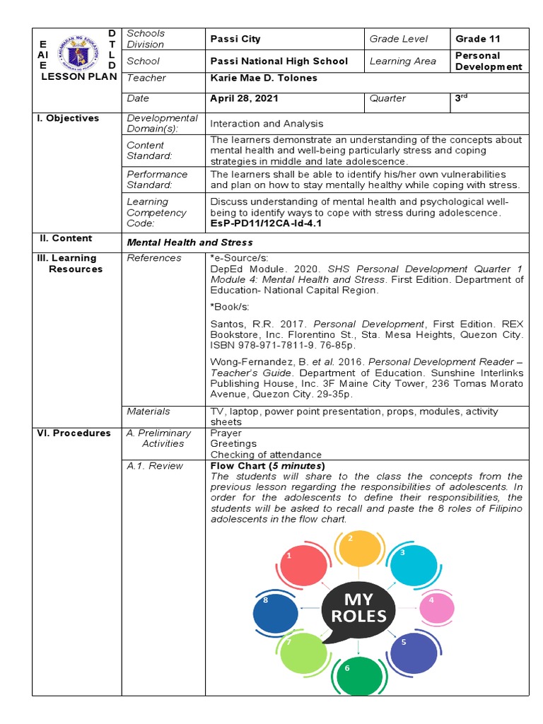 PerDev Q3 W4-5 Detailed Lesson Plan | PDF | Stress (Biology) | Differentiated Instruction