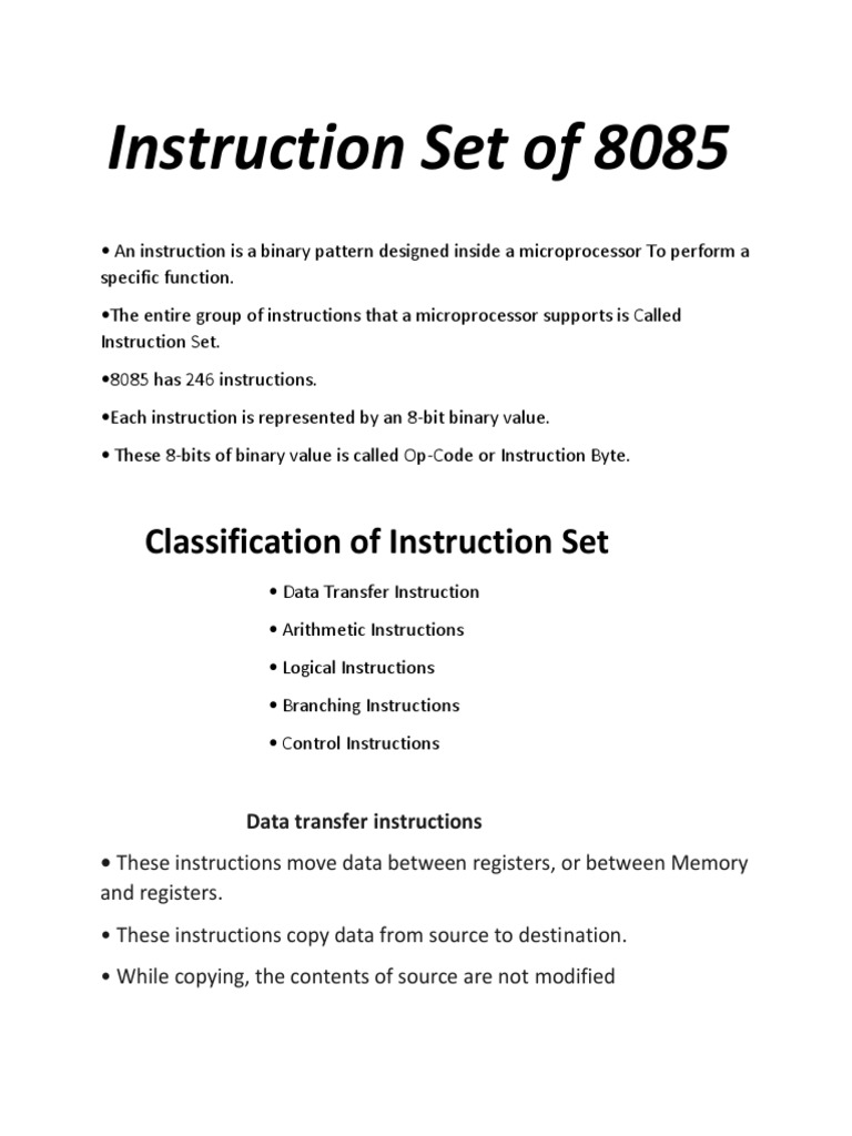 Instructions Set For 8085 and 8086 | PDF | Digital Electronics ...