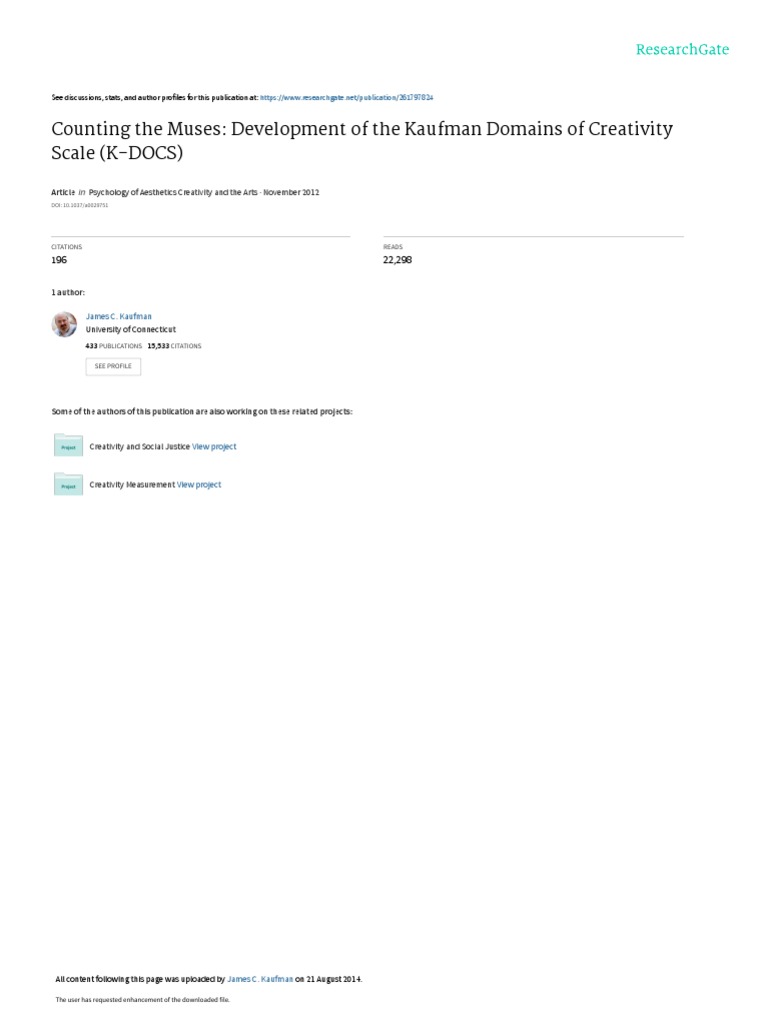 Counting The Muses: Development of The Kaufman Domains of Creativity Scale (K-DOCS) | PDF ...