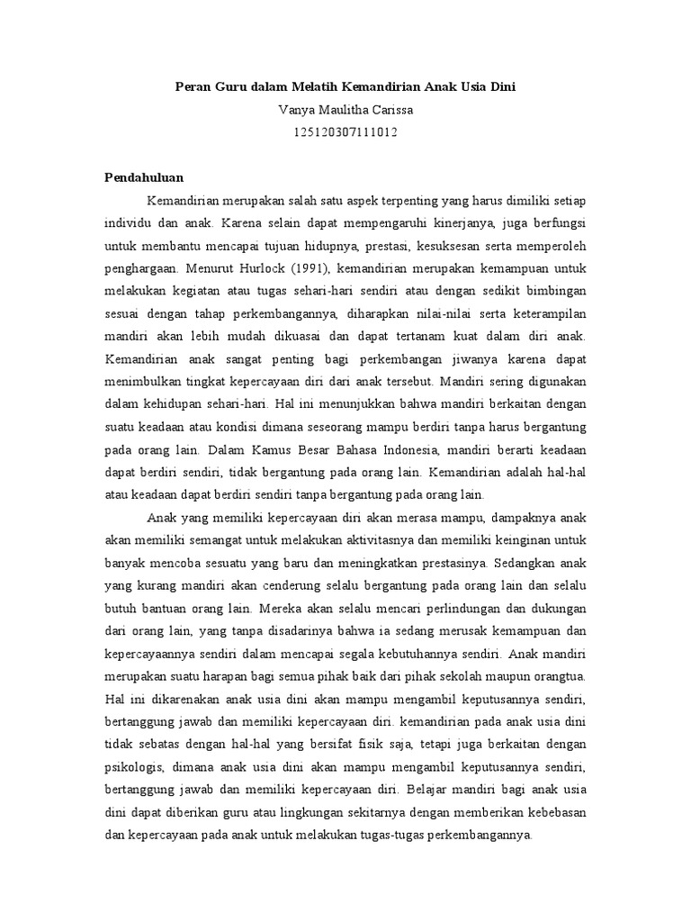 Peran Guru Dalam Melatih Kemandirian Anak Usia Dini3 | PDF