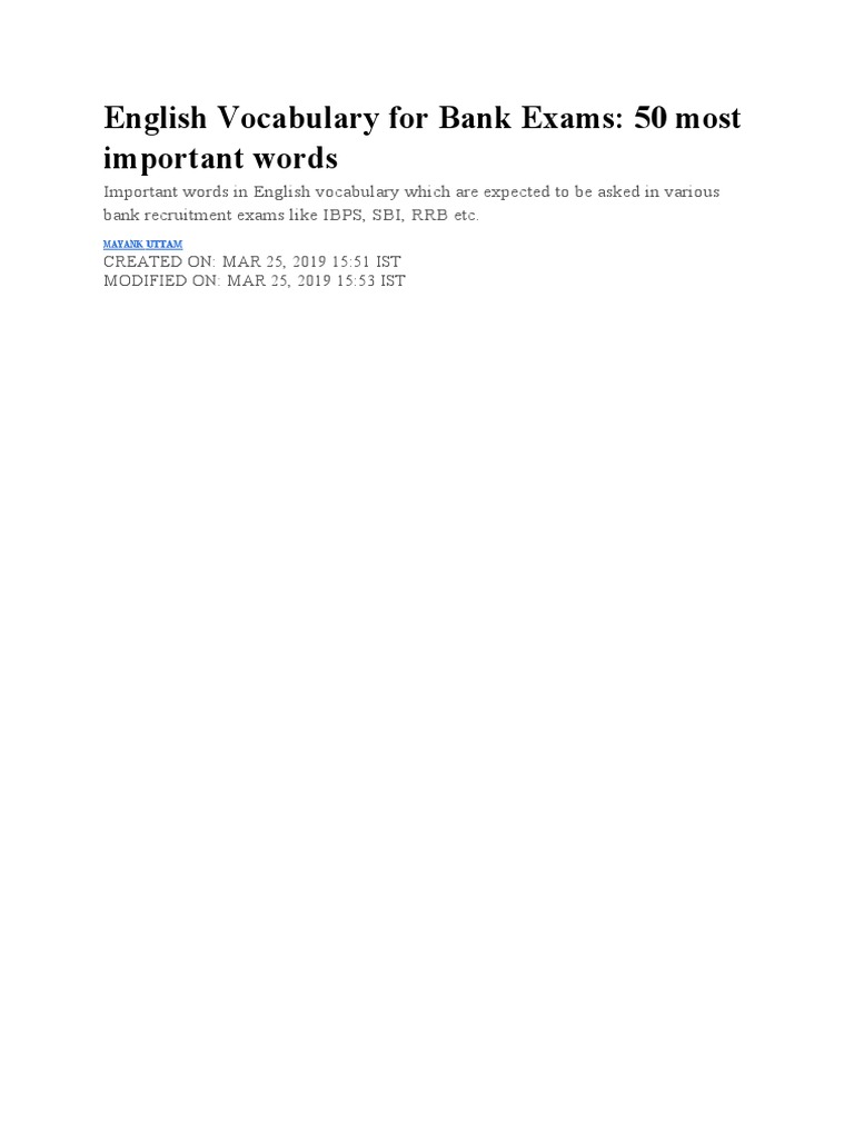 Key Vocabulary for Bank Exams | PDF | English Language | Vocabulary