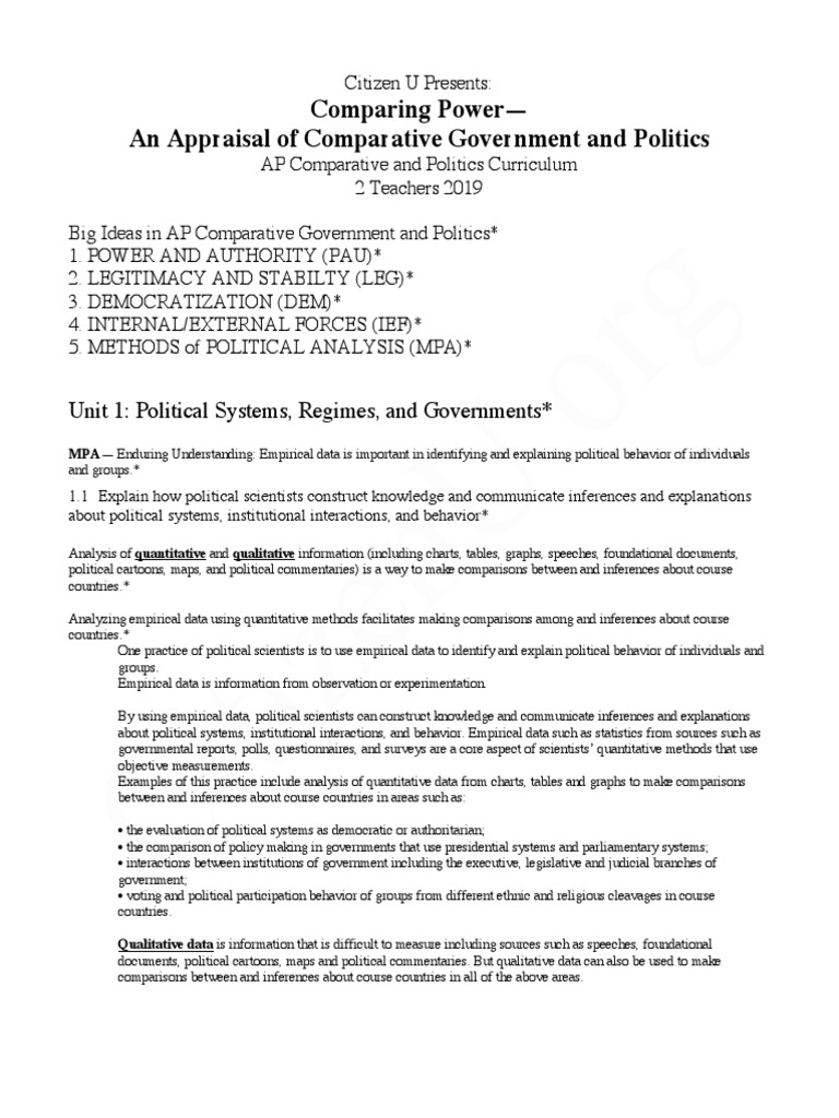 Comparing Power - An Appraisal of Comparative Government and Politics ...