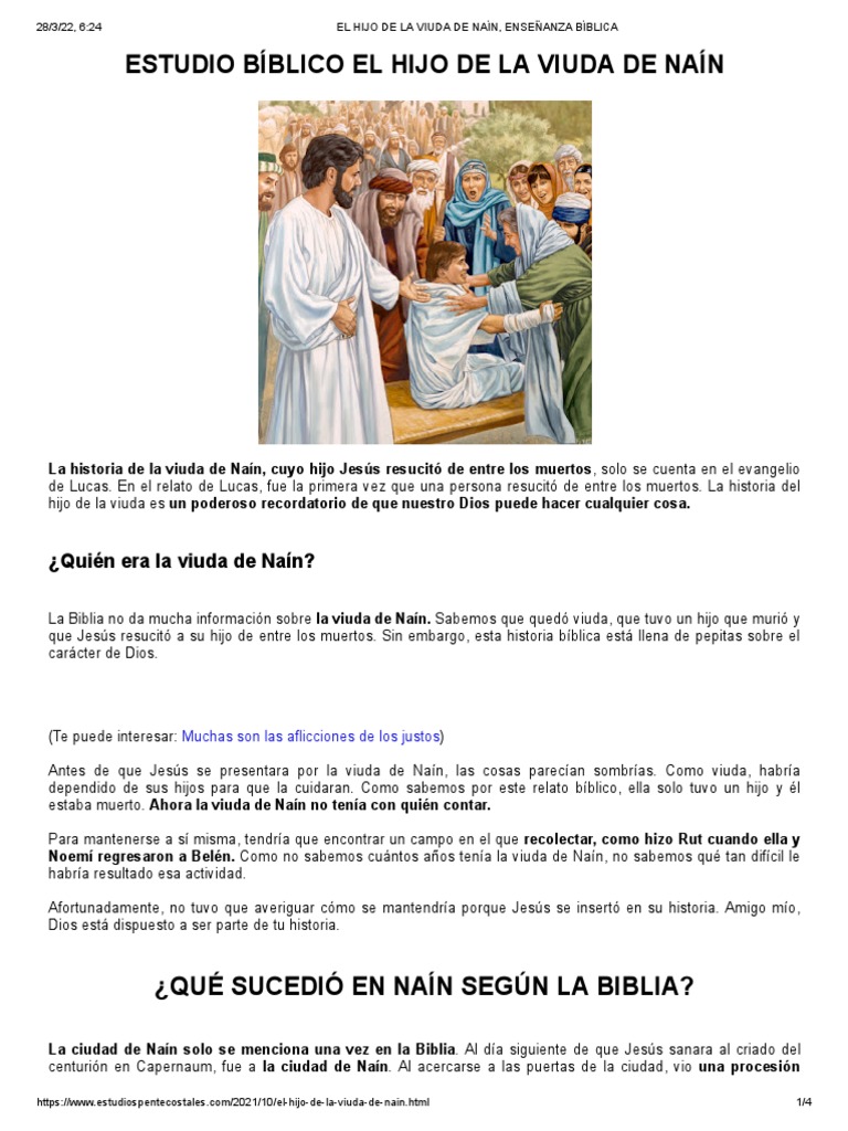 El Hijo de La Viuda de Naín, Enseñanza Bíblica | PDF | Jesús | Biblia