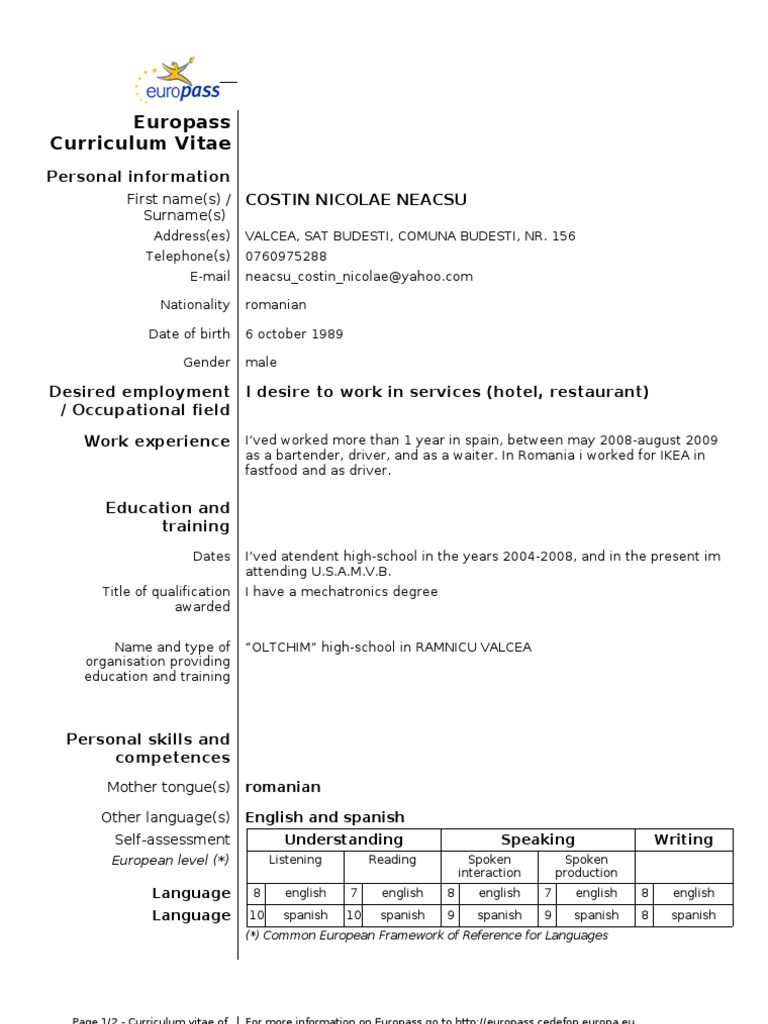 Model CV in Engleza | PDF | Cognition | Learning