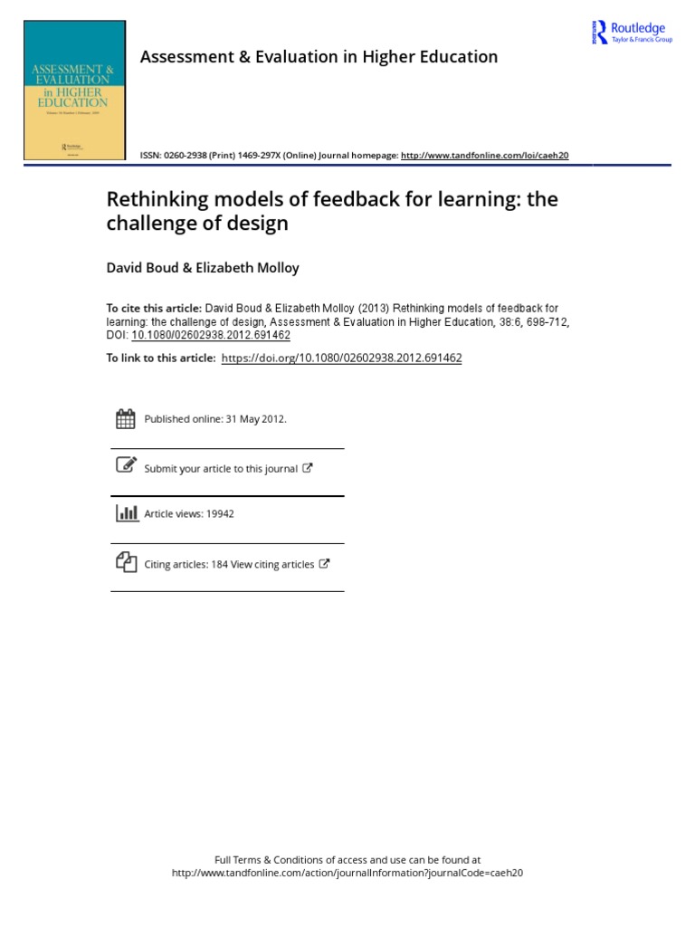 Rethinking Models of Feedback For Learning: The Challenge of Design ...