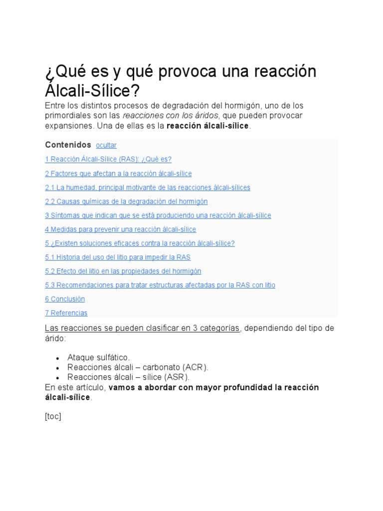 Qué Es y Qué Provoca Una Reacción Álcali-Sílice | PDF | Hormigón ...